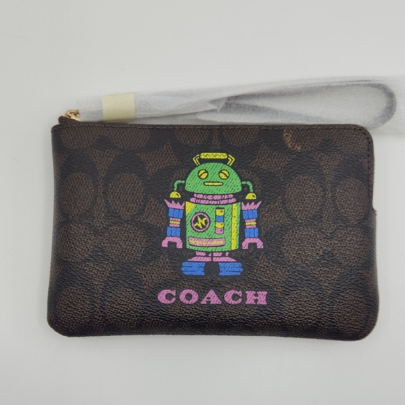 Coach | Bags | Coach Dark Brown Wristlet With Colorful Robot | Poshmark